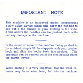 ''Zip Major' Home Knitting Machine Instruction Book